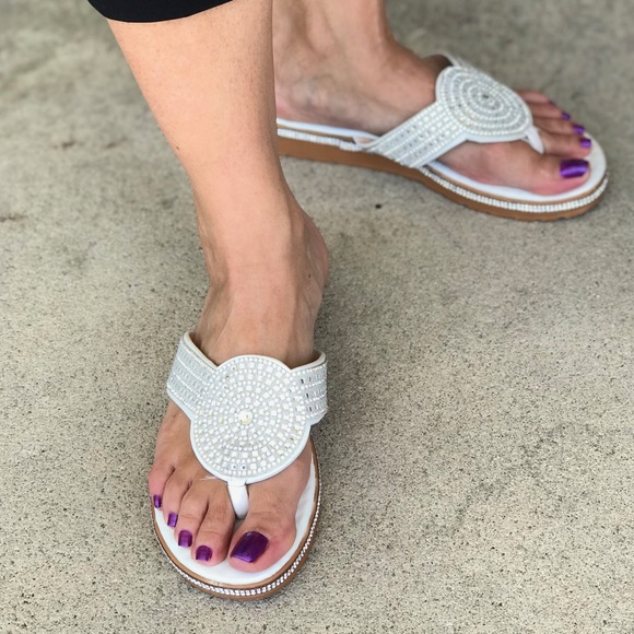 Verano Rio | Shoes | Verano Rio White Bling Thong Flatform Slide Sandal ...